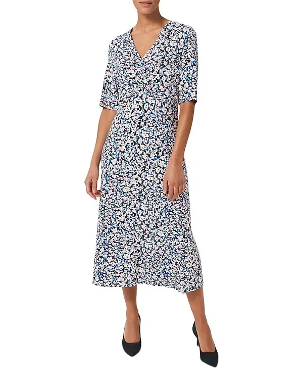 Hobbs London Frankie Ruched Midi Dress In Navy Multi - 52% Off |  Editorialist