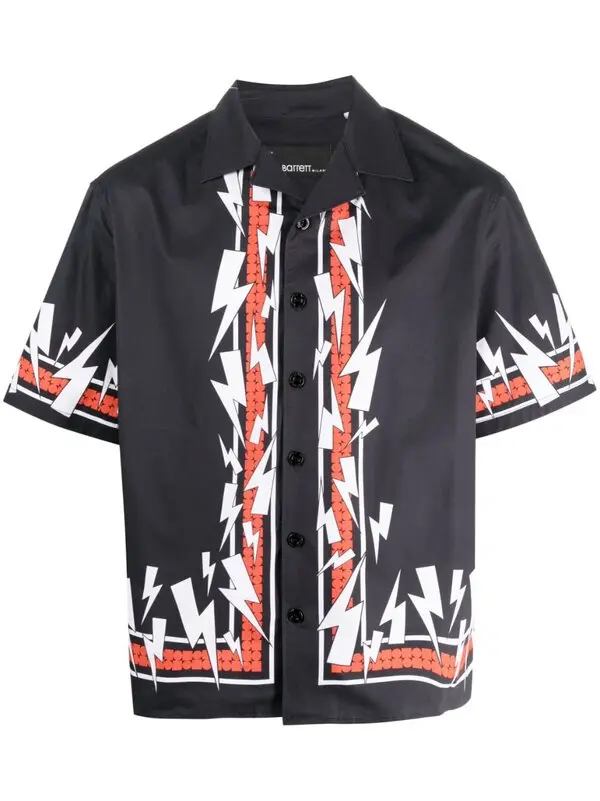Neil Barrett Thunderbolt-print Cotton Bowling Shirt - Black