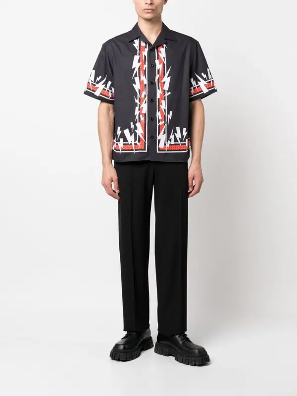 Neil Barrett Thunderbolt-print Cotton Bowling Shirt