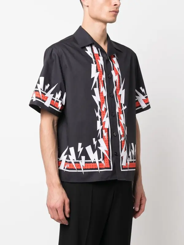 Neil Barrett Thunderbolt-print Cotton Bowling Shirt