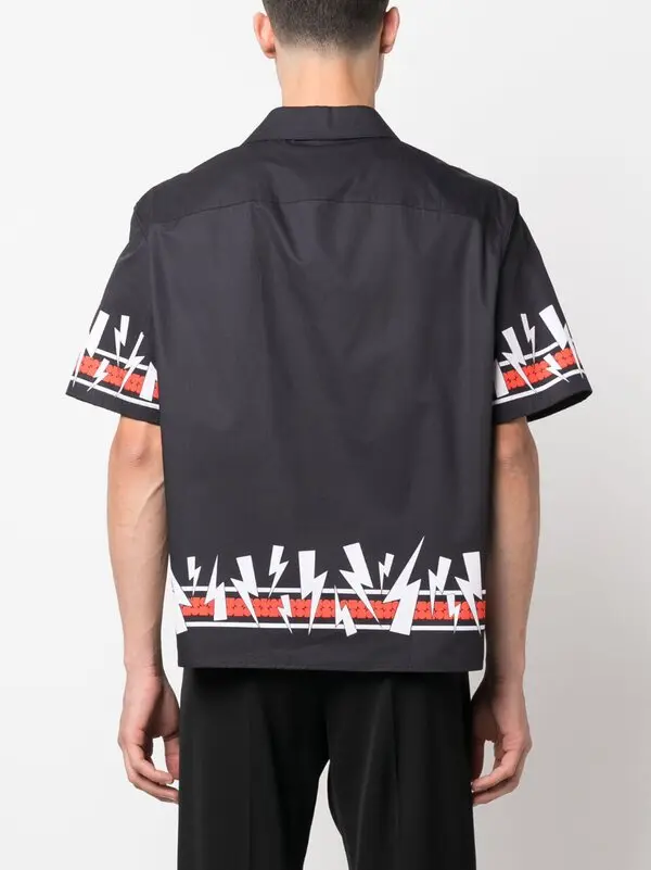 Neil Barrett Thunderbolt-print Cotton Bowling Shirt