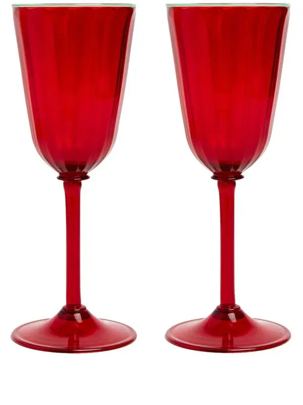 La DoubleJ Rainbow Murano Wine Glasses - Red