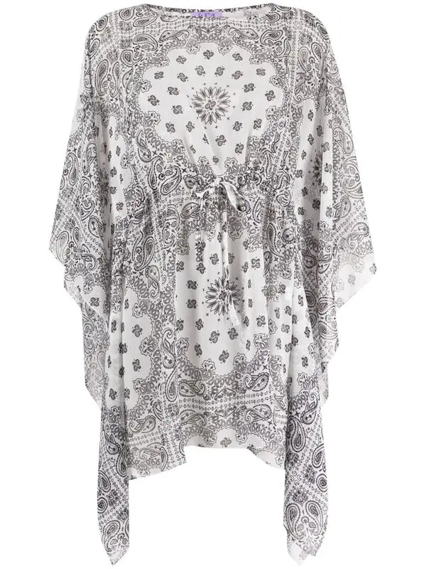 MC2 SAINT BARTH Bandana-print Semi-sheer Kaftan - White