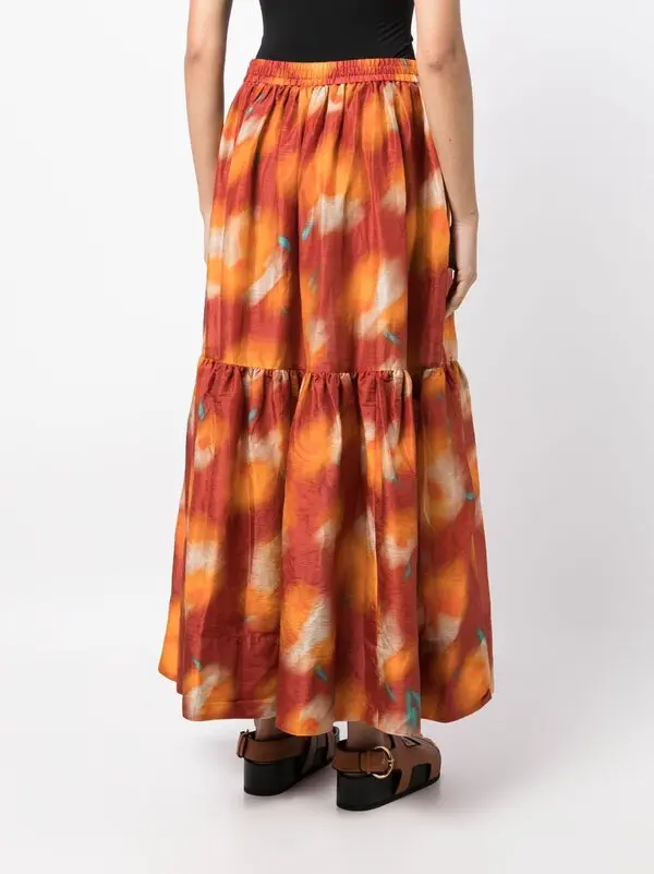 LEE MATHEWS Abstract-print Linen-silk Skirt