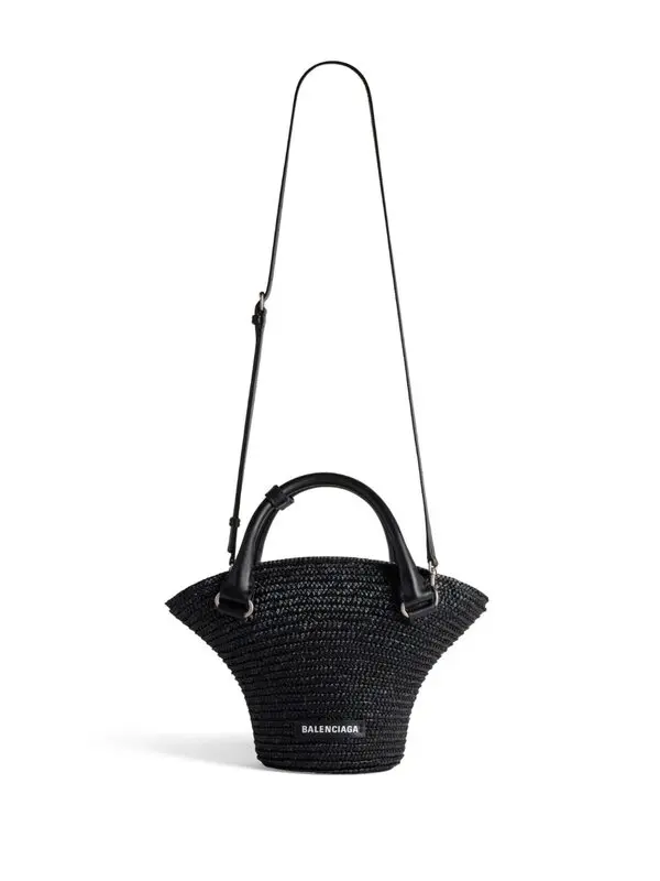 Balenciaga Mini Raffia Tote Bag - Black