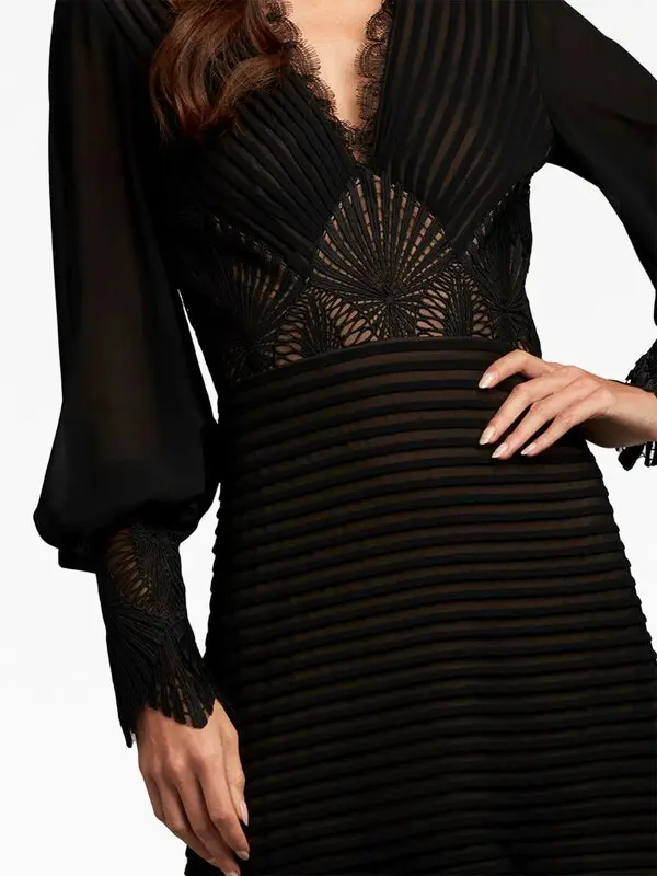 tadashi shoji lace v neck dress Tadashi Shoji Embroidered Sequin Lace V-Neck Flutter Sleeve Dress