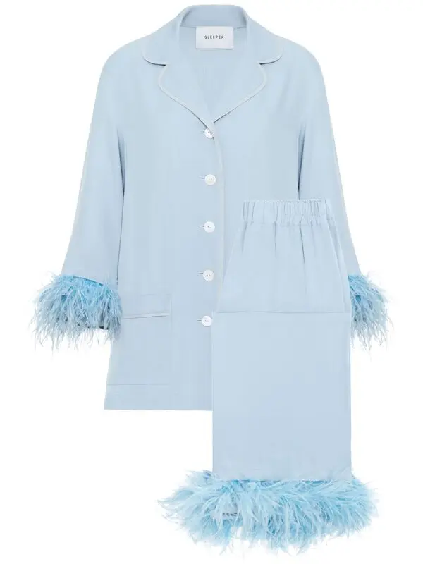 Sleeper Feather-trim Pyjamas - Blue
