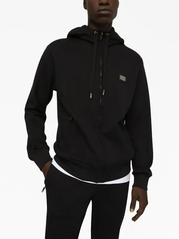 Dolce & Gabbana Logo Plaque Zip-up Hoodie - Blue