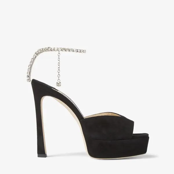 JIMMY CHOO Saeda Sandal Platform 125 Suede Platform Sandals With Crystal Embellishment /crystal