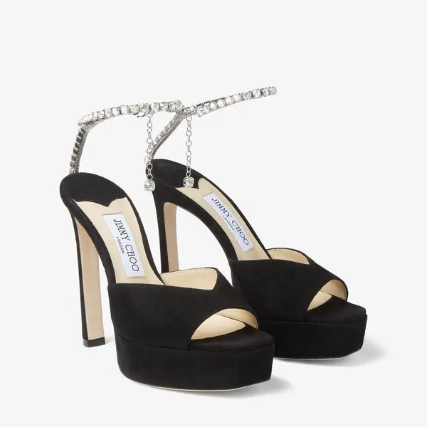 JIMMY CHOO Saeda Sandal Platform 125 Suede Platform Sandals With Crystal Embellishment /crystal