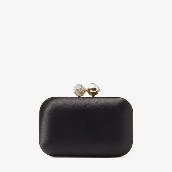 JIMMY CHOO Cloud Satin Clutch With Pearl And Crystal Clasp - Black