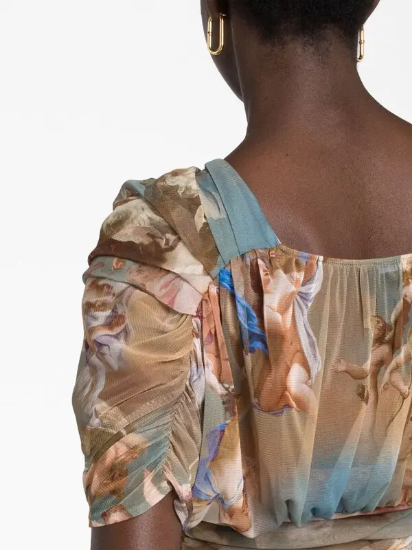 Balmain Sky-print Tulle Maxi Dress