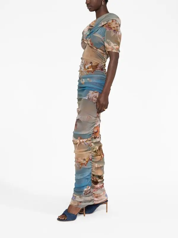 Balmain Sky-print Tulle Maxi Dress