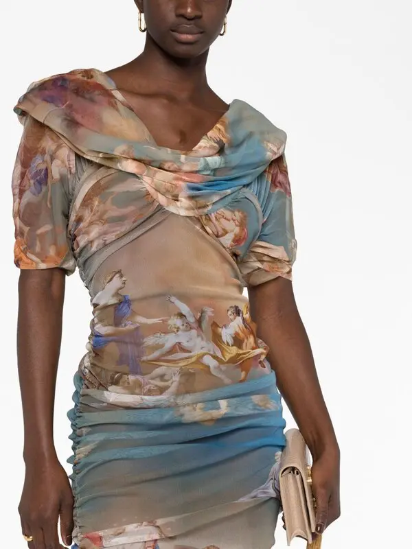 Balmain Sky-print Tulle Maxi Dress
