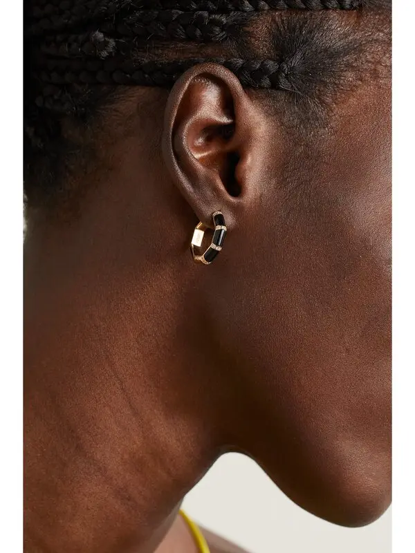 L’ATELIER NAWBAR Bamboo 18-karat Onyx And Diamond Hoop Earrings