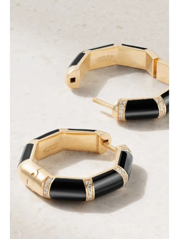 L’ATELIER NAWBAR Bamboo 18-karat Onyx And Diamond Hoop Earrings