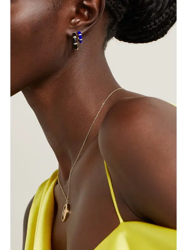 L’ATELIER NAWBAR Bamboo 18-karat Onyx And Diamond Hoop Earrings