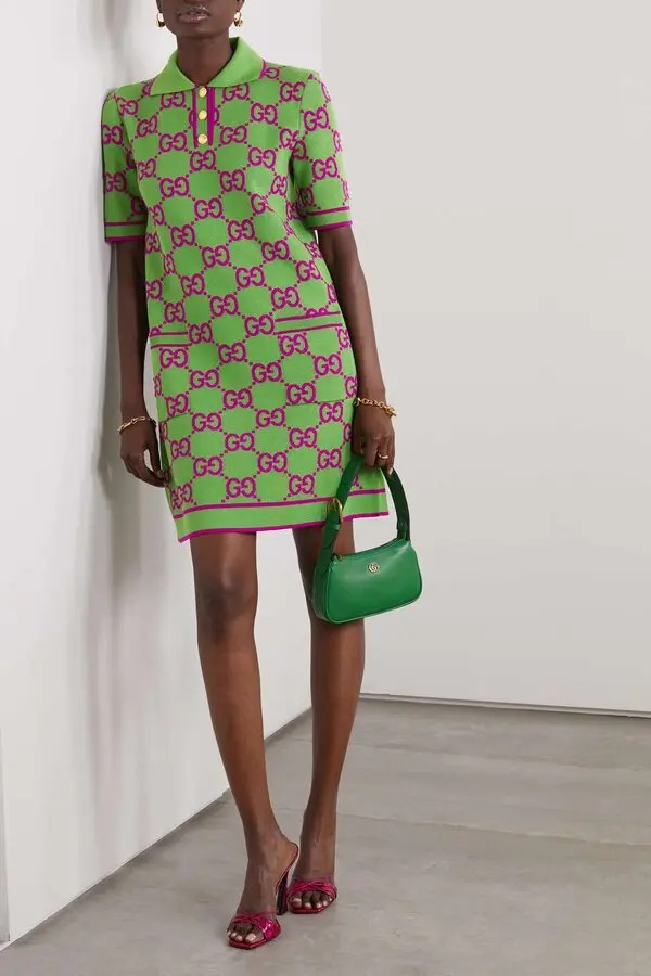 Gucci Jacquard-Knit Cotton, Wool And Silk-Blend Mini Dress - Green