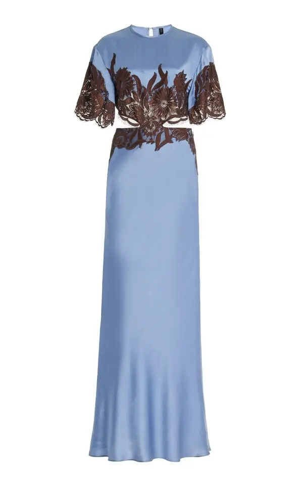 Sir. Danseurs Lace-Detailed Silk Gown In Blue - 60% Off | Editorialist