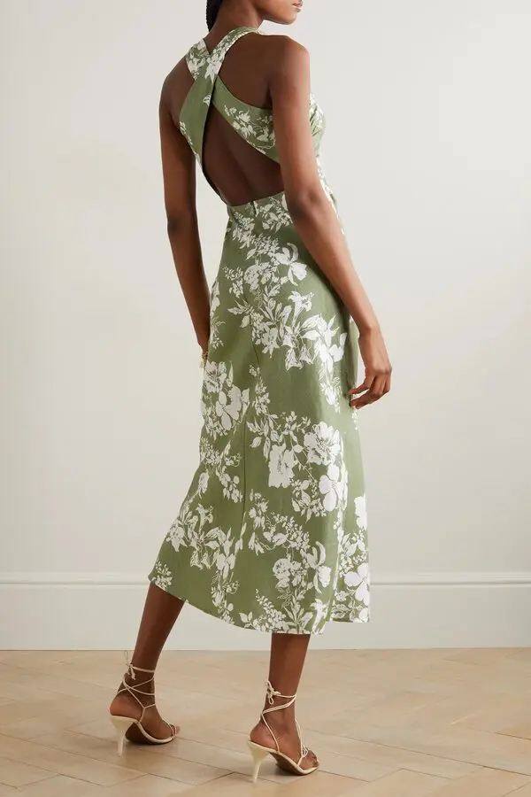 Reformation Net Sustain Casette Cutout Floral-Print Linen Maxi Dress In  Green - 50% Off | Editorialist