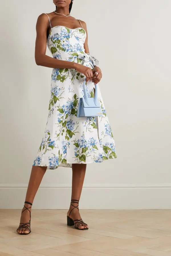 reformation kieryn linen dress Reformation Net Sustain Kieryn Floral-Print Linen Midi Dress In White - 50%  Off