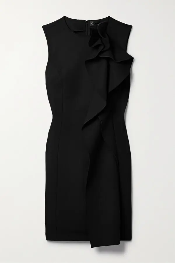 Oscar De La Renta Ruffled Stretch Cashmere-Blend Mini Dress In Black - 60%  Off | Editorialist