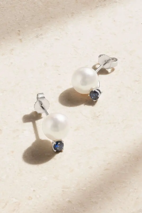 Mikimoto 18-karat Pearl And Sapphire Earrings - White