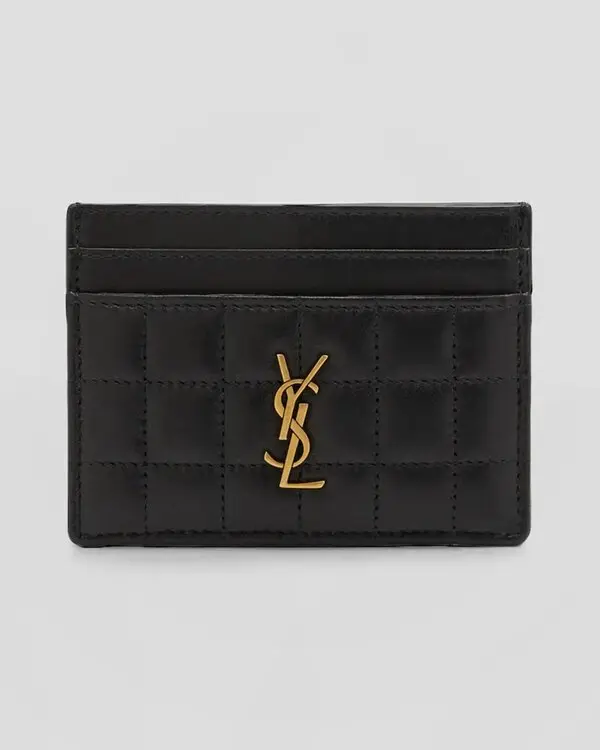 Saint Laurent Cassandre Card Case In Quilted Smooth Leather - Black