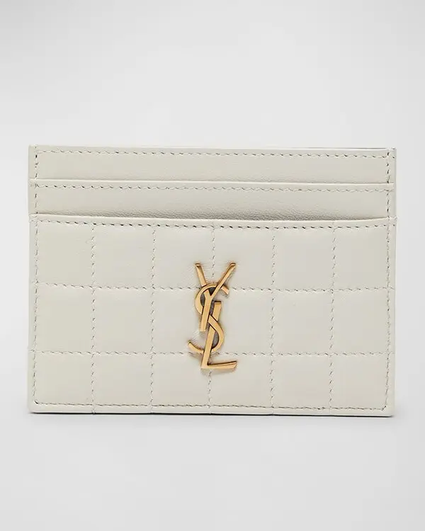 Saint Laurent Cassandre Card Case In Quilted Smooth Leather - Crema Soft