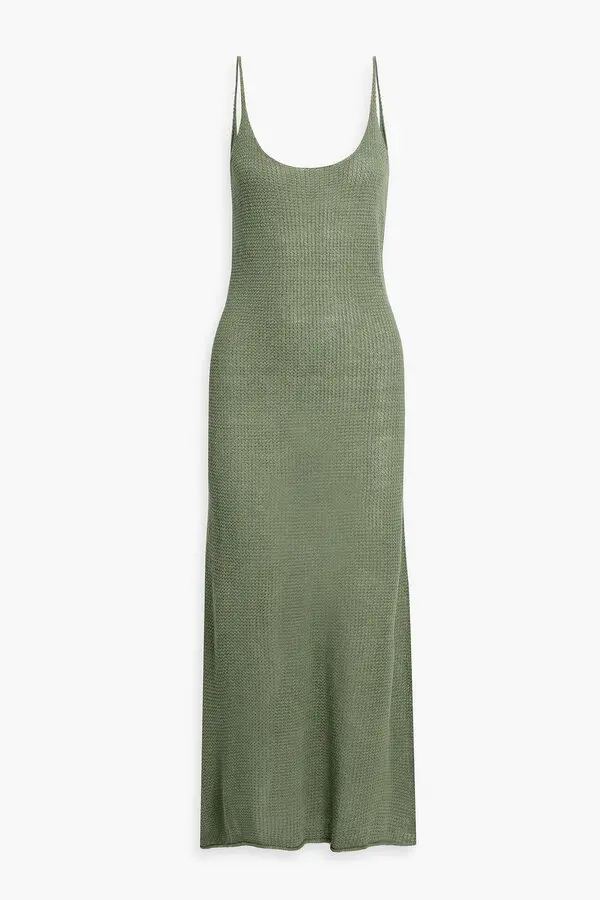 Onia Open-Back Crochet-Knit Linen Midi Dress - Leaf Green - 85% Off |  Editorialist