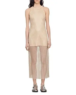 Sandro Hollywood Mesh Dress In Gold - 20% Off | Editorialist