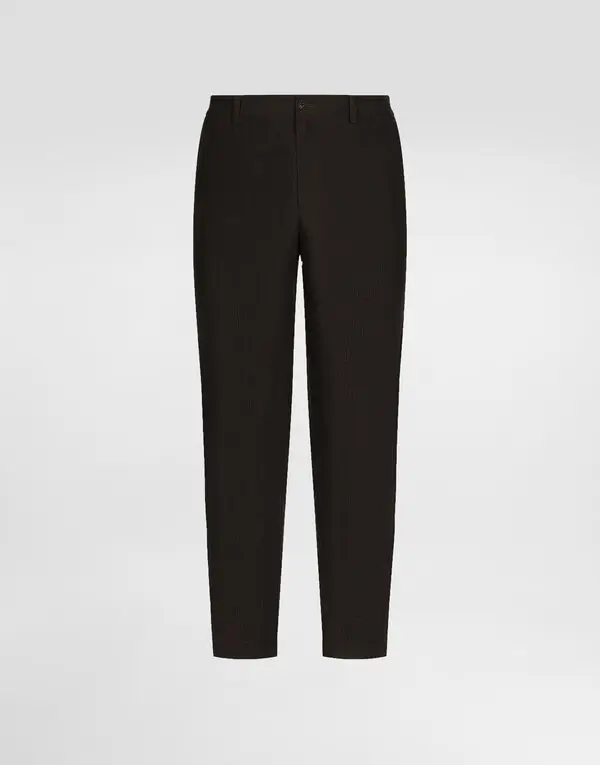 Dolce & Gabbana Linen Pants With Logo Label - Brown