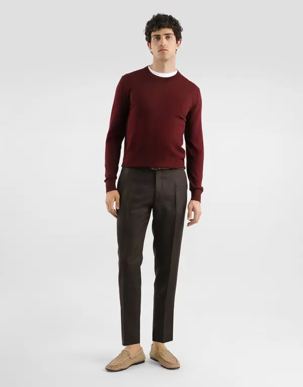 Dolce & Gabbana Linen Pants With Logo Label - Brown