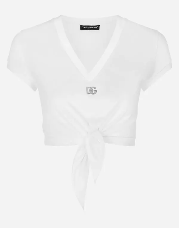 Dolce & Gabbana Jersey T-shirt With Dg Logo And Knot Detail - White