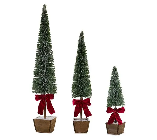 MELROSE Pvc Bottle Brush Pine Tree Decor W/bow S/3 - One-color