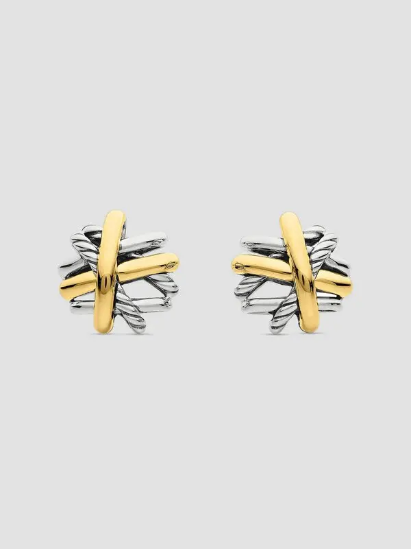 David Yurman Crossover Stud Earrings In Sterling With 18k Yellow Gold, 11mm