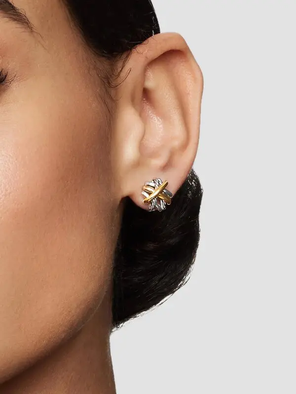 David Yurman Crossover Stud Earrings In Sterling With 18k Yellow Gold, 11mm