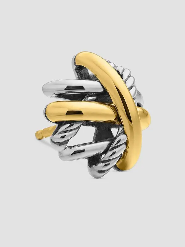 David Yurman Crossover Stud Earrings In Sterling With 18k Yellow Gold, 11mm