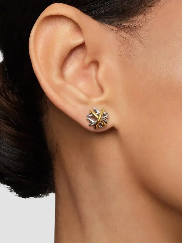 David Yurman Crossover Stud Earrings In Sterling With 18k Yellow Gold, 11mm