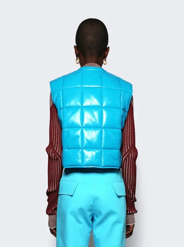 Bottega Veneta Shiny Leather Padded Vest - Pool Blue