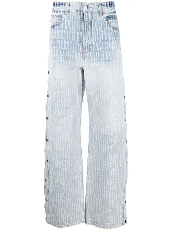Amiri Jacquard Logo Snap-off Wide Leg Jeans