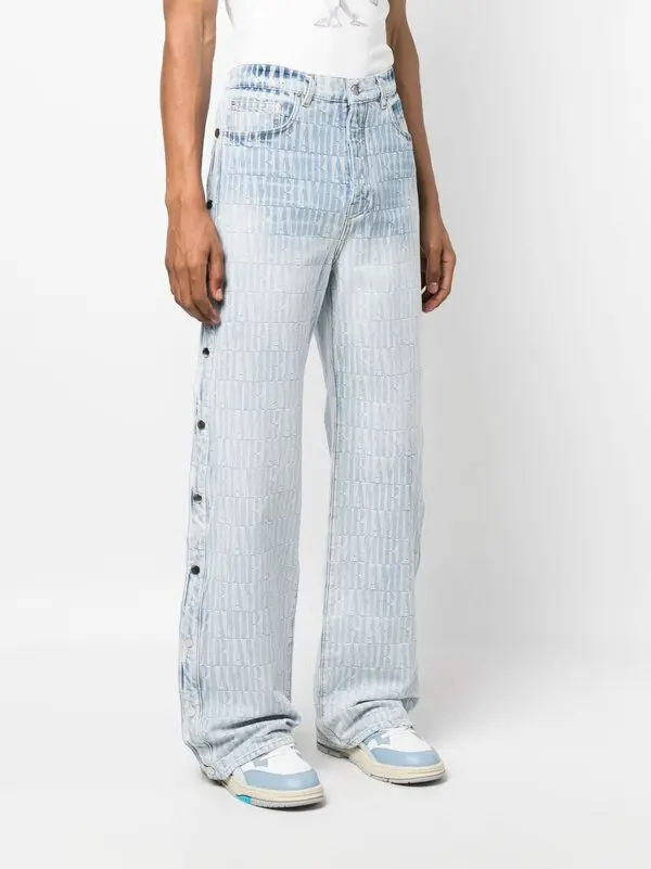Amiri Jacquard Logo Snap-off Wide Leg Jeans