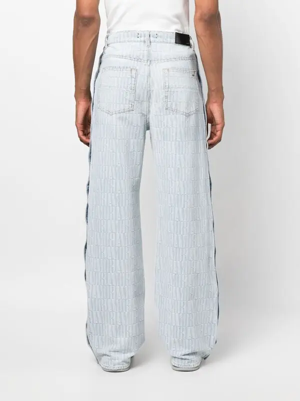 Amiri Jacquard Logo Snap-off Wide Leg Jeans