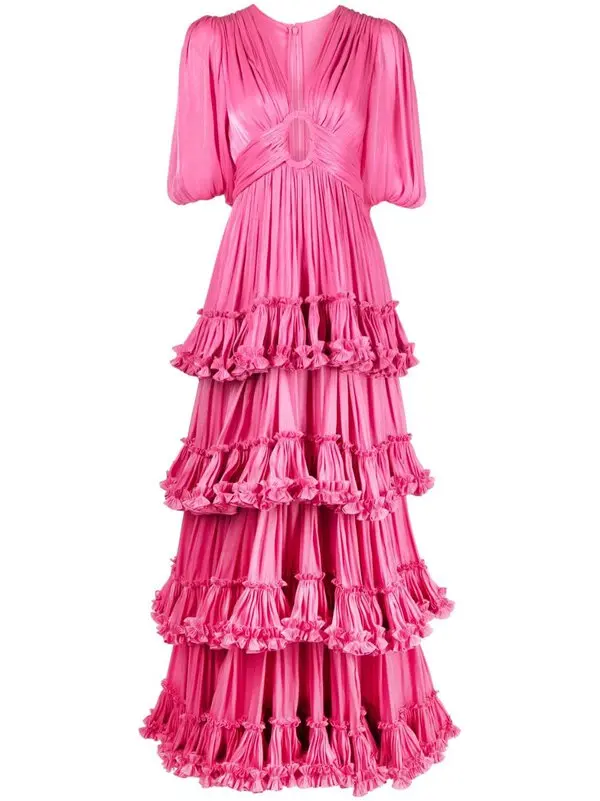 Costarellos Ruffled Cut-Out Maxi Dress In Pink - 56% Off | Editorialist