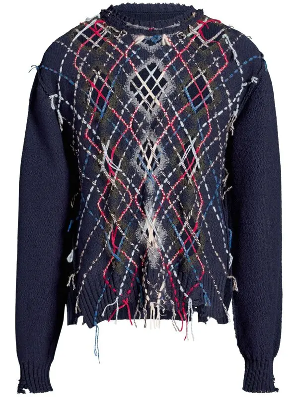MAISON MARGIELA Cut-out Intarsia-knit Jumper - Blue