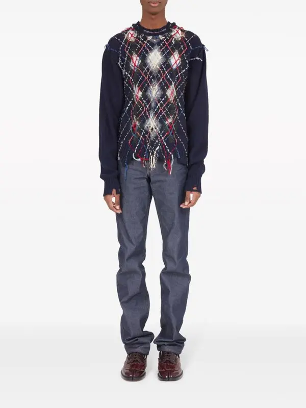 MAISON MARGIELA Cut-out Intarsia-knit Jumper - Blue
