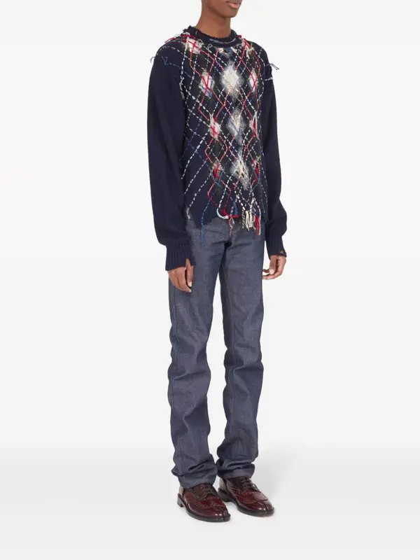 MAISON MARGIELA Cut-out Intarsia-knit Jumper - Blue