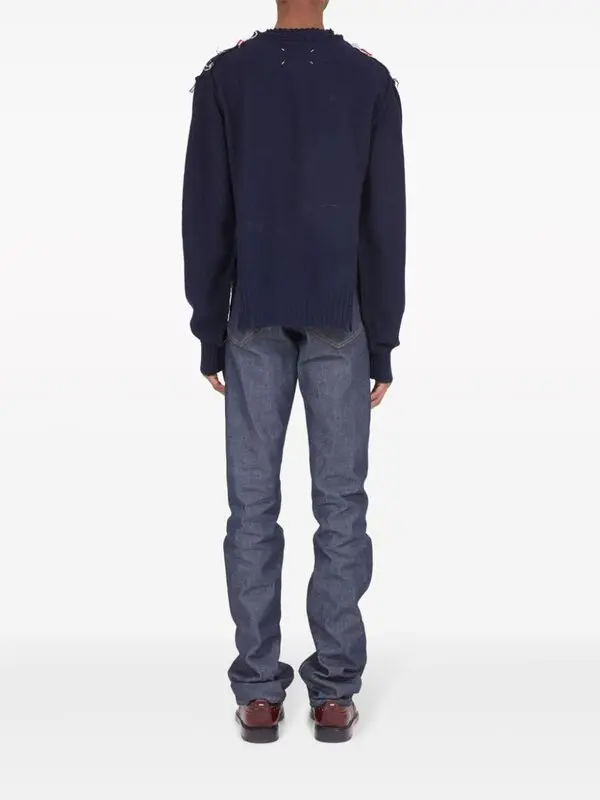 MAISON MARGIELA Cut-out Intarsia-knit Jumper - Blue