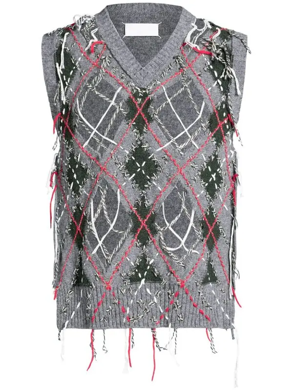 MAISON MARGIELA Cut-out Intarsia Knit Vest - Grey