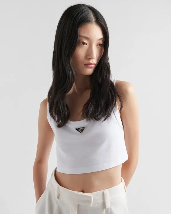 Prada Jersey Cropped Top - White